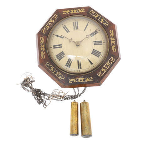 A REGENCY STYLE OCTAGONAL ROSEWOOD AND CUT-BRASS FRAME WALL CLOCK, 19TH ...