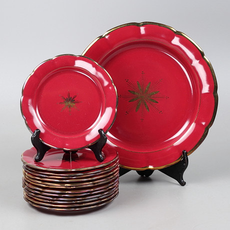 ARTHUR PERCY. Plates, dishes, 14 pieces, ceramics, "Rubin", Upsala ...