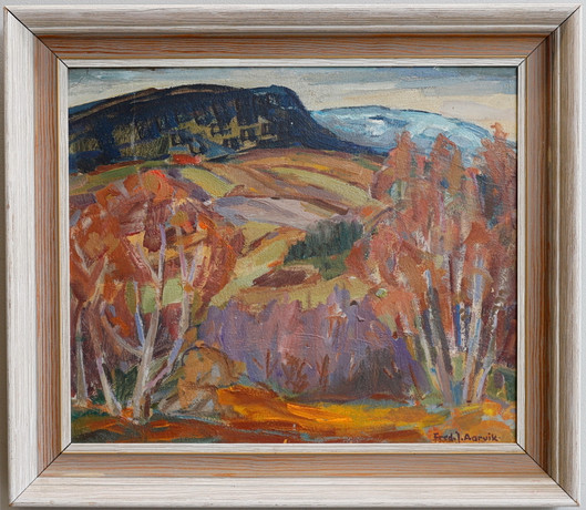 FRED JOHNSEN AARVIK. Oil on Board, "Mot Oftenåsen Nord Tråndelag ...