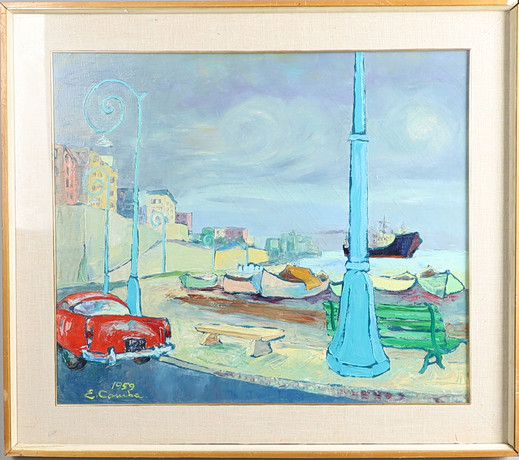 E.CAMBA (20TH CENTURY), CAR WITH BOATS. Art - Paintings - Auctionet
