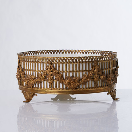BOWL, early 20th century, flintware and yellow metal, openwork lattice ...