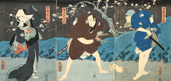UTAGAWA KUNISADA "TOYOKUNI III". Kabukiskådespelare, triptyk. Konst ...