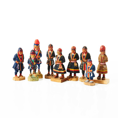 GEORG JONSSON. figurines, 9 pcs., Sami, carved and polychrome painted ...