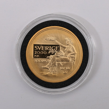GULDMYNT, 2000 kronor, guldhalt 900/1000, 12 gram, Sverige, 2001. Mynt ...