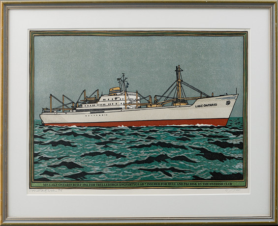 SVEN OLOV EHREN. Skeppsporträtt "Lake Ontario", färglitografi, signerad ...