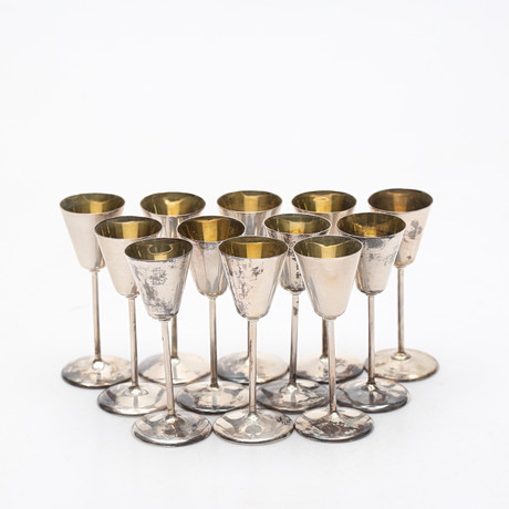 SNAPSGLAS, 12 st, silver, Birmingham 1912, vikt ca. 266,5 gram. Silver ...