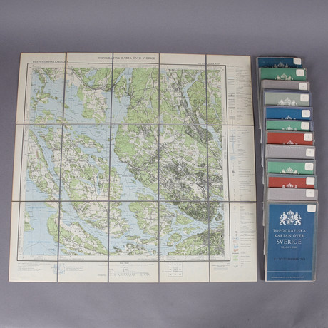 KARTOR, 13 st, "Topografiska kartan över Sverige", 1950-tal. Böcker ...