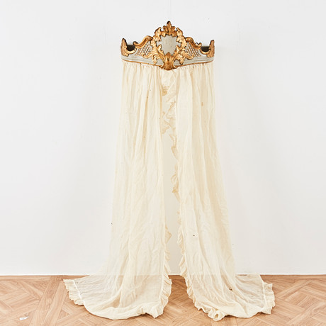 BED CANOPY, 19th century, rococo style, painted, carved decoration ...