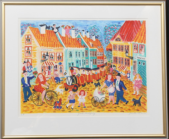 GUNILLA MANN. "Old Linköping". Color lithograph. EA. Signed. Art ...