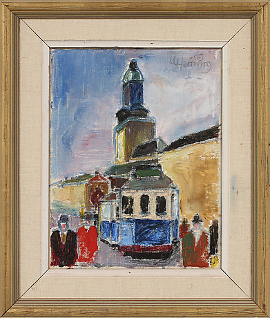 WILHELM HENNING. Motif with tram, oil on canvas, signed. Art ...