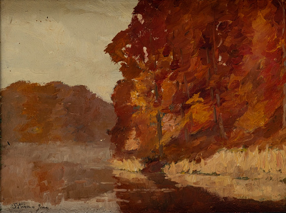 JEAN STEVAN (1896-1962). Träd på stranden. Konst - Måleri - Auctionet