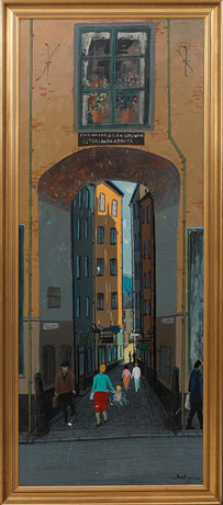 KNUT HAGGREN. "Stora hoparegränd", olja på duk, signerad. Konst ...