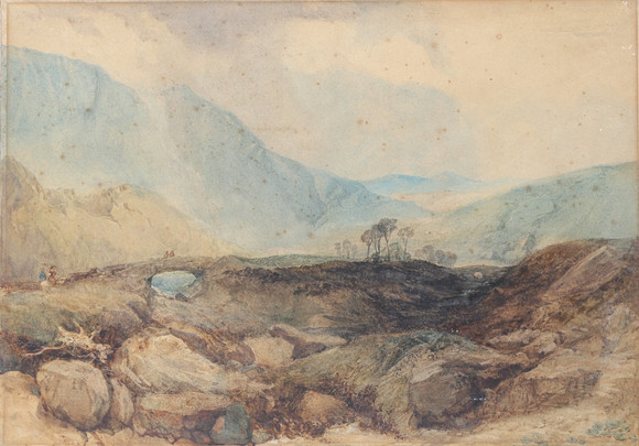 FOLLOWER OF JOSEPH MALLORD WILLIAM TURNER (1775-1851). BERGSLANDSKAP ...