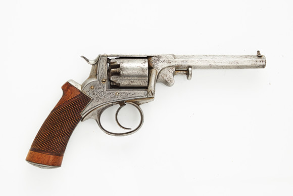 BLOCK LOCK REVOLVER, British, mid 19th century, signed on the stock ...