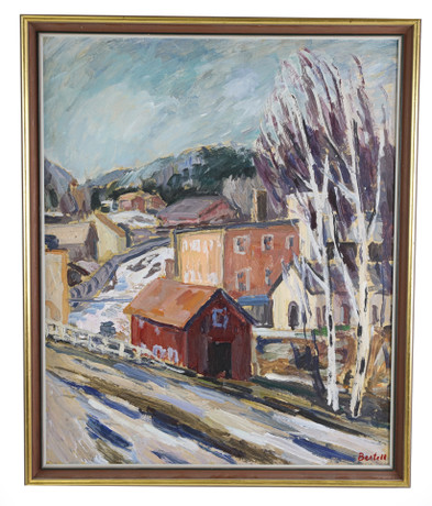 BERTIL BERTELL. olja på pannå, "Aprildag i Iggesund" signerad och ...