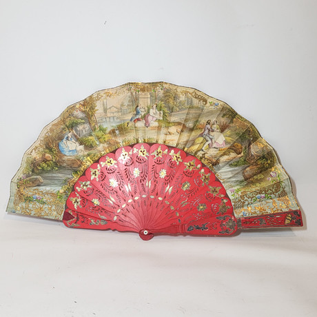 ELIZABETH FAN WITH PAINTED BONE LINKS AND COUNTRY WITH GALLANT SCENES ...