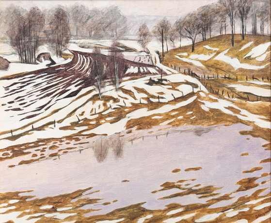 JOHN AHLGREN. "Marsvår II". Olja på duk, signerad och daterad 80. Konst ...