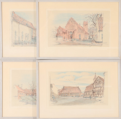 EBBE FOG. Stadsbilder, 4 stycken litografier, signerade. Konst - Grafik ...