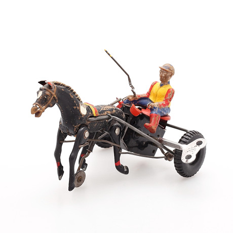 MEKANISK LEKSAK, travhäst med kusk, Tyskland, 1900-talets första hälft ...