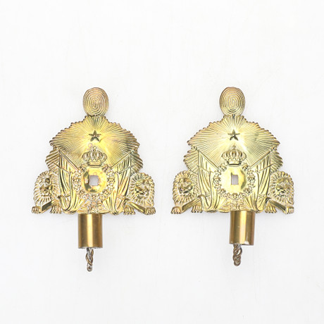 LIGHT PLATES, a pair of brass cap plates w/ 1865. Silver & Metals ...
