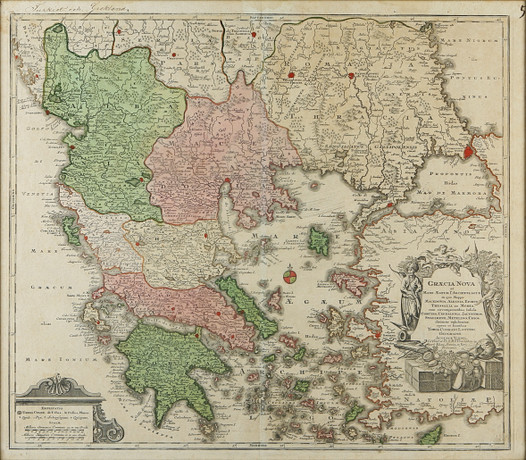 MAP / ETCHING, "Graecia Nova", hand colored map of Turkey and Greece ...