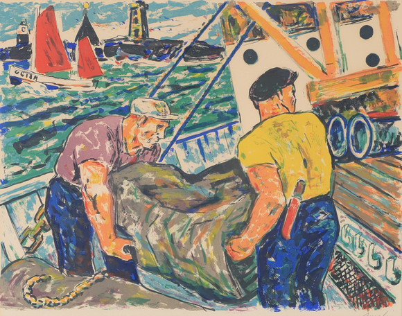 ALBIN AMELIN. Fiskare, färglitografi, signerad Amelin. Konst - Grafik ...