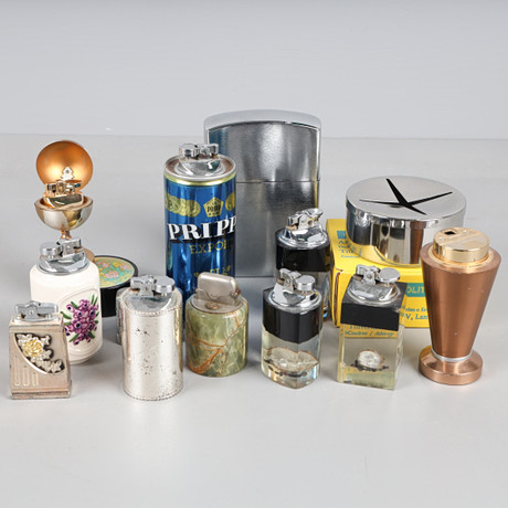 A Collection LIGHTER, table lighter, 12 pieces and ashtray, various ...