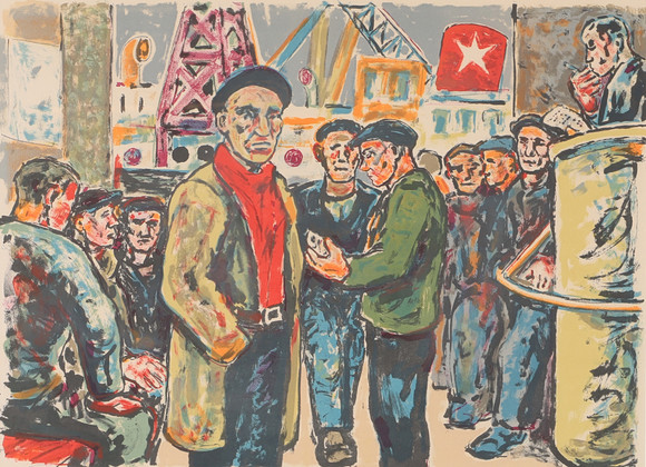 ALBIN AMELIN. Hamnarbetare, färglitografi, signerad Amelin. Konst ...