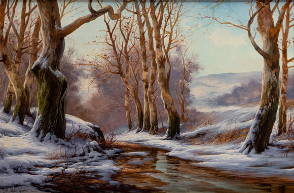 A. BELA GABRIS (AKTIV CA.1940-1970). vinter landskap. Konst - Måleri ...