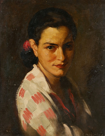 LAJOS REZES MOLNAR (1933-). oil on Board. Girl with shawl, signed. Art ...