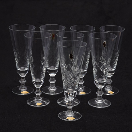 CHAMPAGNE GLASS, 8 pieces, cut "Eaton" decor, crystal, Lyngby glass ...