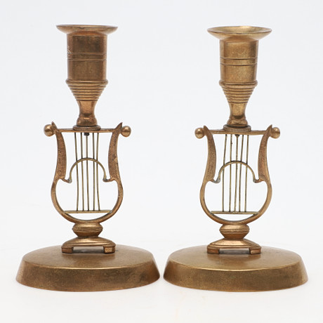 CANDLESTICKS, a pair, brass, empire style, V Fong Grenna, early 20th ...