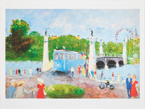 KARL HÖGLUND (FÖDD 1940). Djurgårdsbron, color lithograph, signed Karl ...