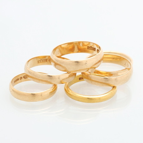 Rings 6 pcs, gold, 18 and 23 K. Weight 30.69 grams. Jewellery ...