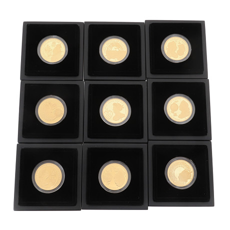 EAST INDIA COMPANY EMPIRE COLLECTION, NINE 24CT GOLD PROOF COINS. Coins ...