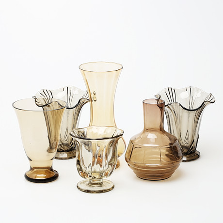 JARRON, 6 piezas, vidrio color humo, entre otros Orrefors, Sandvik ...
