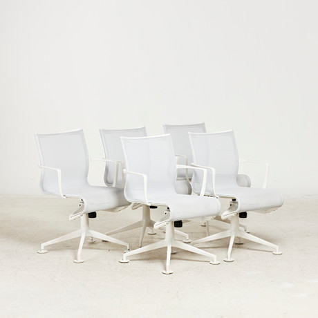 ALIAS, desk chairs, 5 pcs, 2000s, Italy, frame in white lacquered metal ...