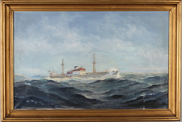 ALEXANDER WILHELMS. Marint motiv, "MS Helga Smith" olja på duk ...