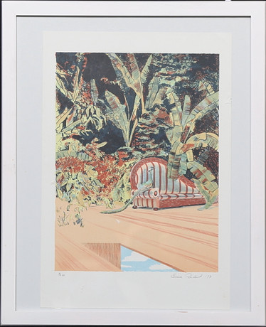 SUNE RUDNERT. Komposition med påfågel och schäslong, signerad och ...