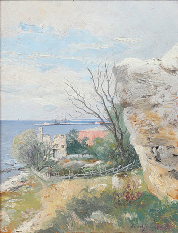 KONRAD SIMONSSON (1843-1911). Coastal landscape, oil on Board, signed ...