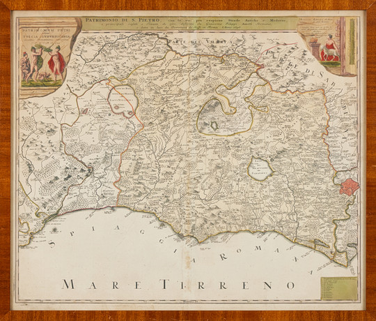 KARTA, SPIAGGIA ROMANA, MARE TIRRENO, 1745, kopparstick, delvis ...