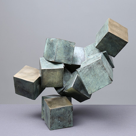 ANDREAS WARGENBRANT. Skulptur, "Cubes C11", grönpatinerad brons, brickmärkt W, numrerad 13/99 ...