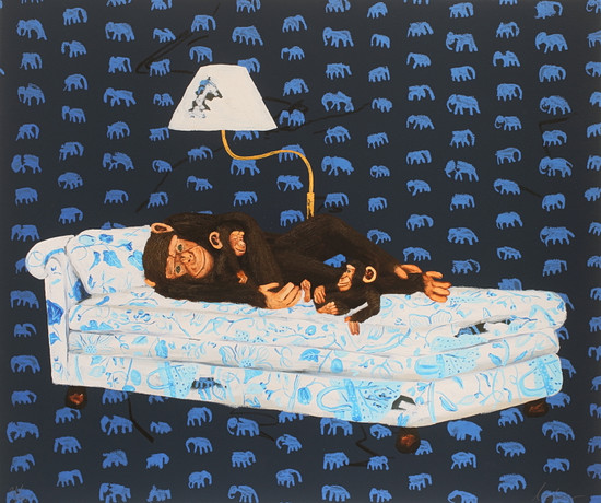 BOBO WALLMANSSON. Color etching, "Family rest", signed and numbered 21/ ...