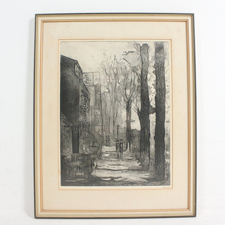 Unknown artist. 'Autumn walk', etching, signed. Art - Engravings ...
