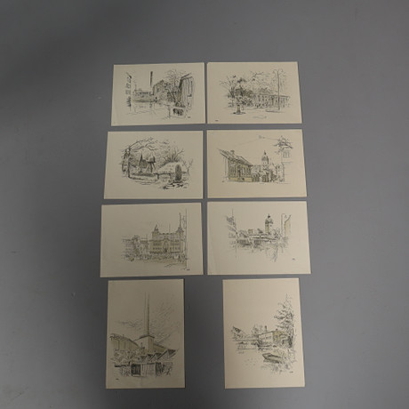 EBBE FOG. LITHOGRAPHS, 8 pcs, Borås images. Art - Drawings - Auctionet