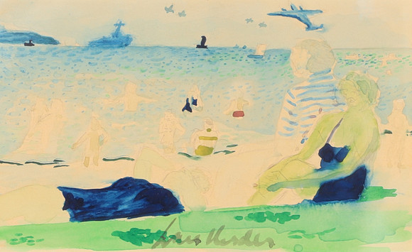 LARS HERDER. Beach scene, watercolour, signed. Art - Paintings - Auctionet