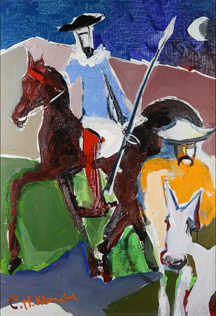 HELMUT MANTEL. Oil on canvas, probably motif from Don Quixote Sancho ...