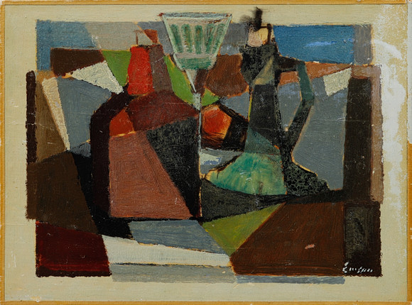 ERIK EMANUELSSON. Kubistisk komposition, olja på pannå, signerad. Konst ...