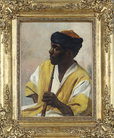 OIDENTIFIERAD KONSTNÄR. Smoking Man, oil on Board, monogram signed MBB ...