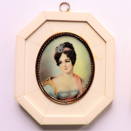 AFTER GAINSBOROUGH ANTIQUE MINIATURE PORTRAIT ARISTOCRATIC REGENCY LADY ...